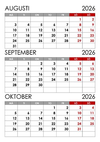 Kalender augusti september oktober 2026 – kalender12.su
