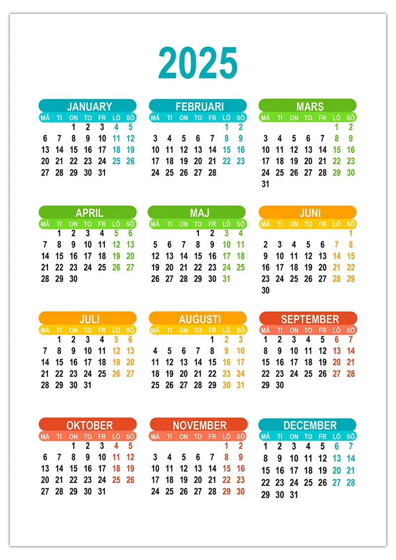 Kalender för 2025 PDF och Word – kalender12.su